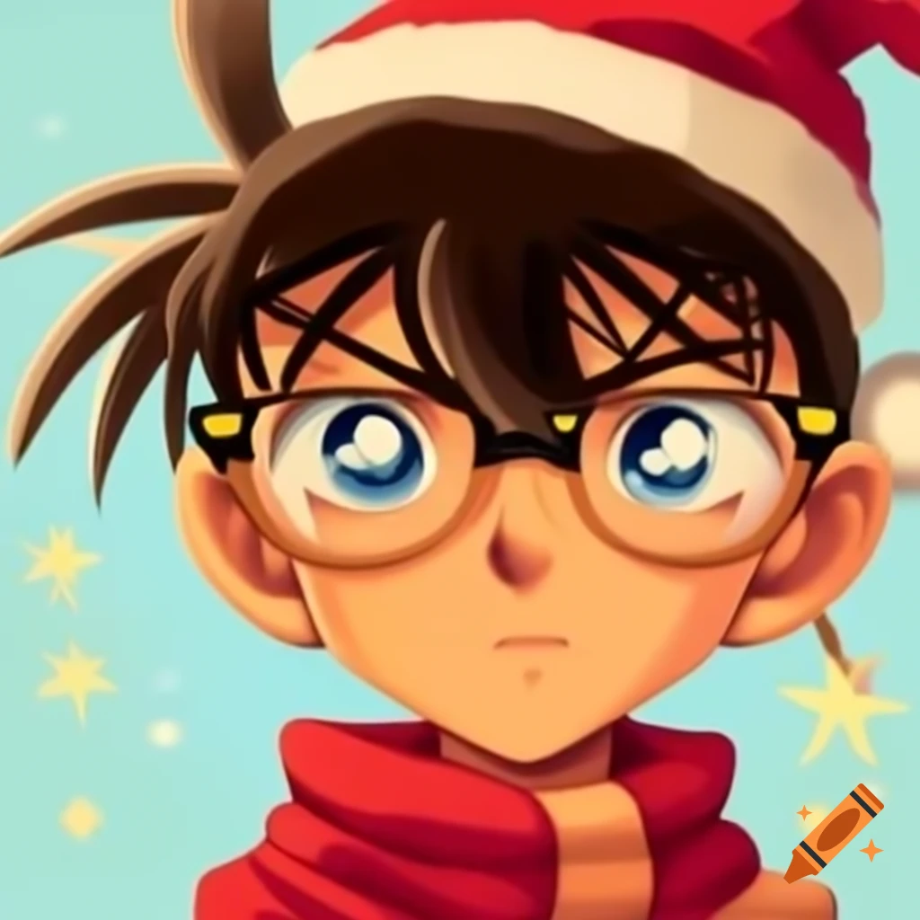 Detective conan wearing a christmas hat, festive theme on Craiyon