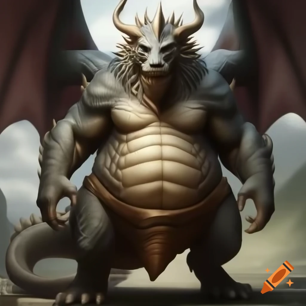 Chubby dragon with two big horns and pants in pockets on Craiyon