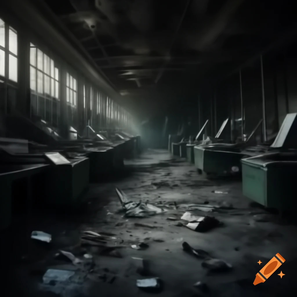 Abandoned laboratory with broken scientific equipment in dim lighting ...