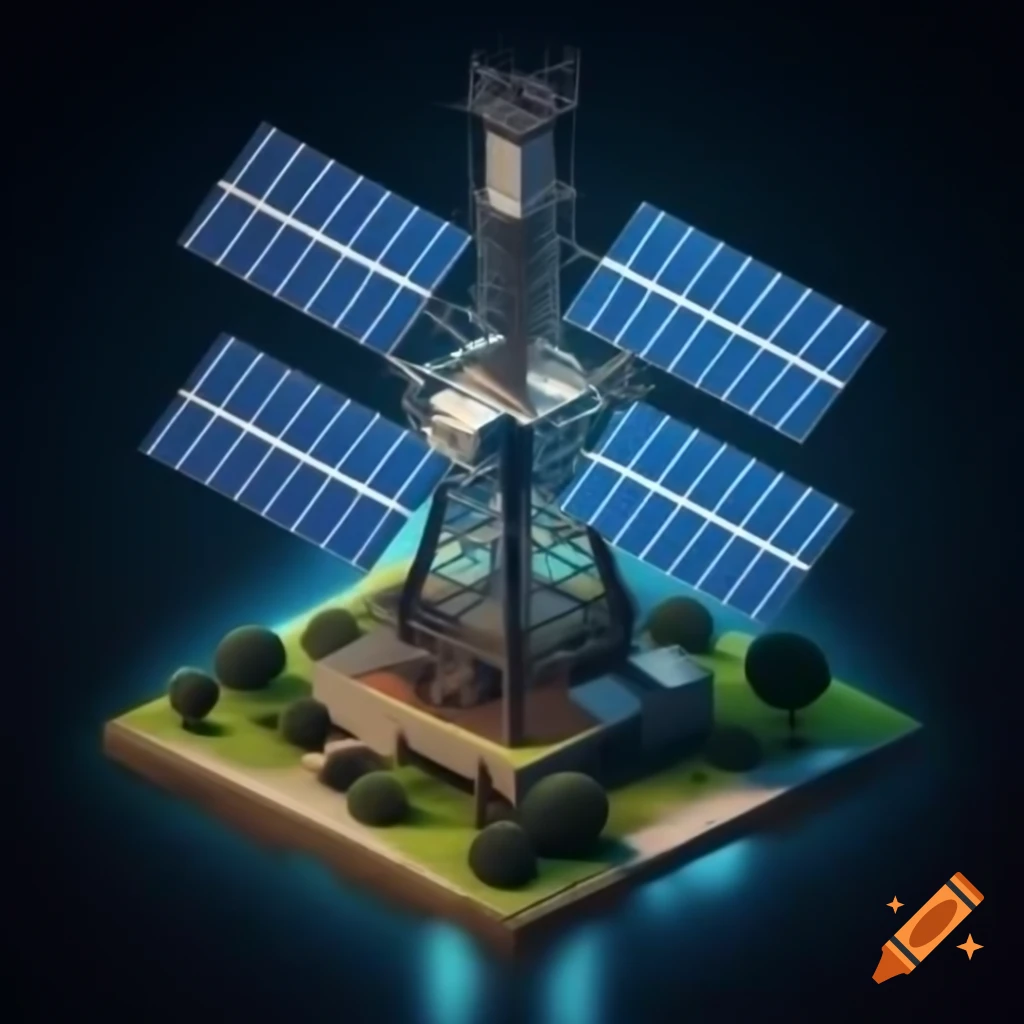 3D representation of solar energy powering a 5G communication tower on ...
