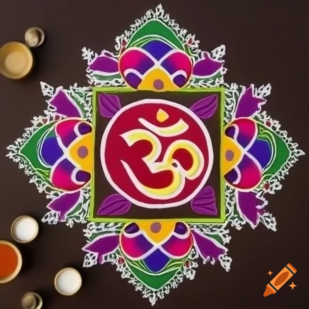 Intricate rangoli design with 'Om' in Sanskrit and 'New Year' in ...