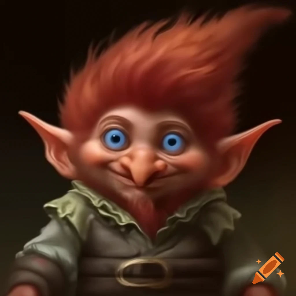 Mischievous gnome with blue eye, eye patch, and red hair on Craiyon