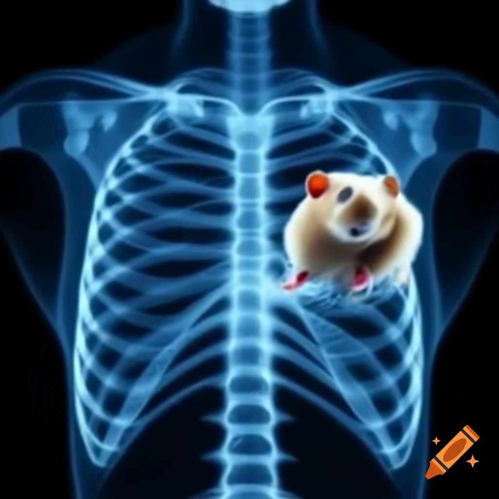 X-ray image showing human skeleton with hamster inside on Craiyon