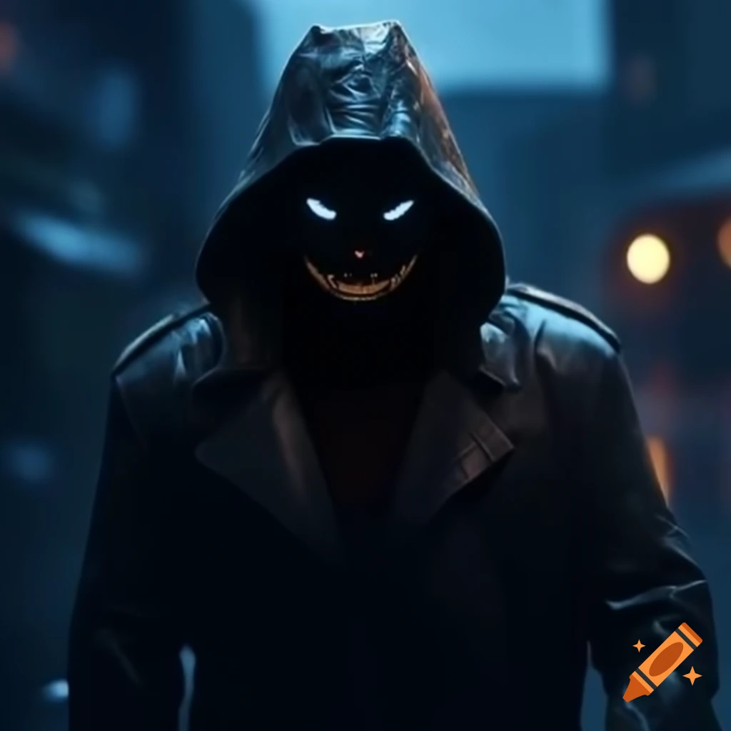 Shadowy figure in trench coat in the rain, portraying a vigilante ...