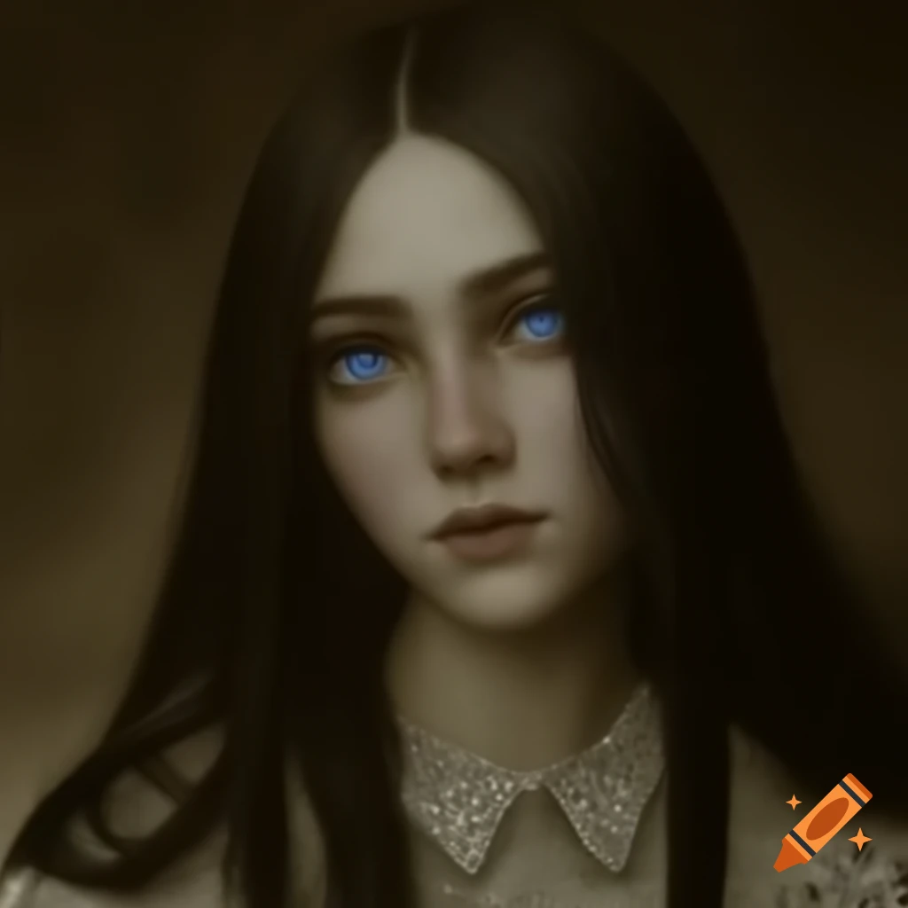 Historical sepia portrait of androgynous European person with long ...