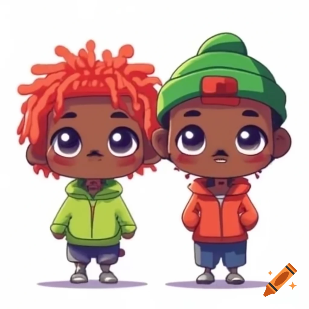 Animated characters of two gang members with unique hairstyles and hats ...