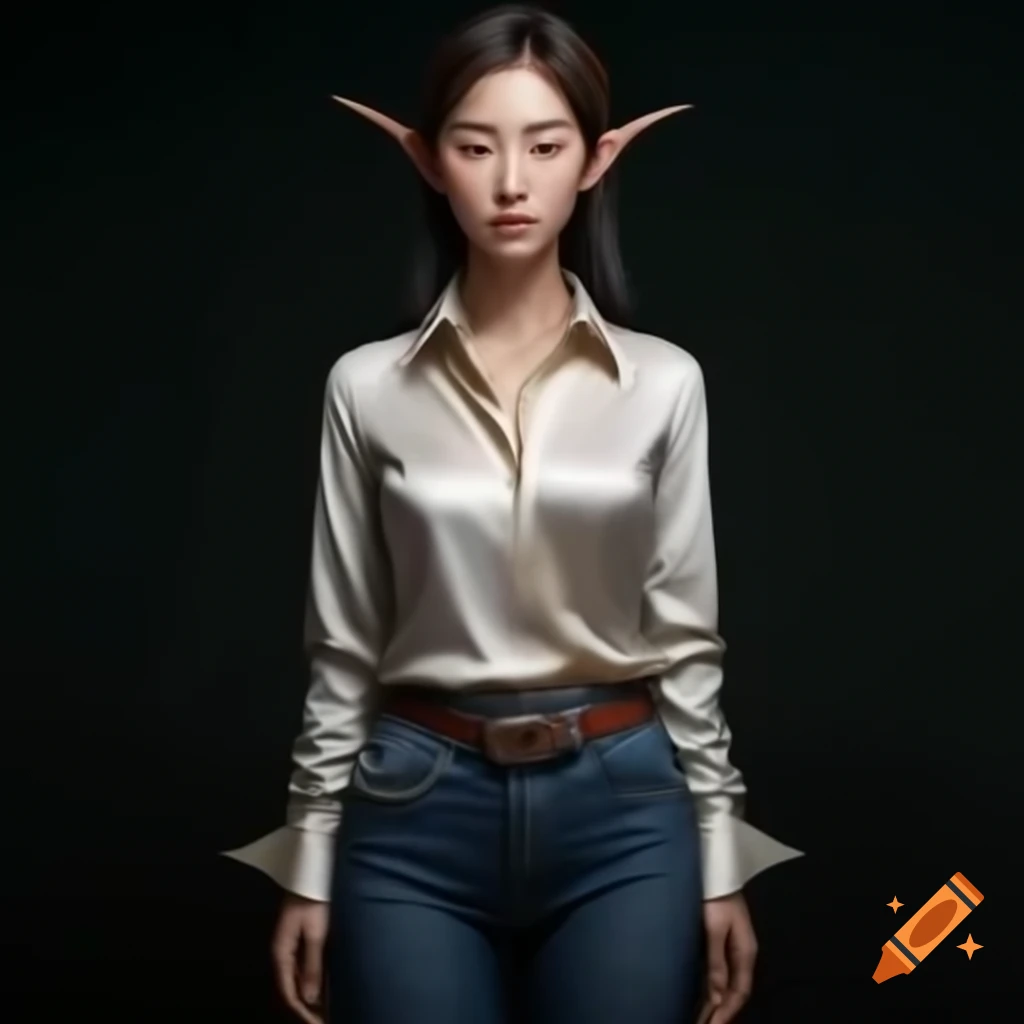 Beautiful korean woman as an elf in stylish attire on Craiyon