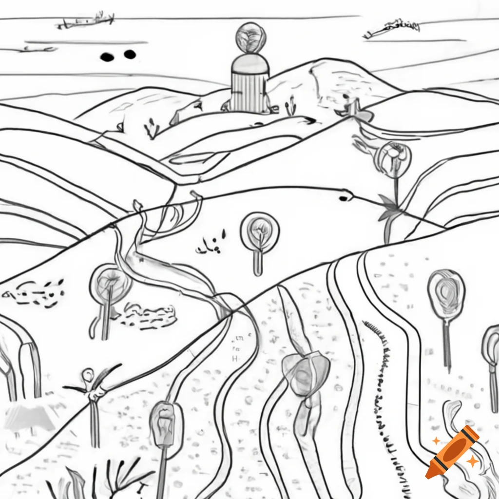 Surrealist black and white line drawing depicting capital gains and ...