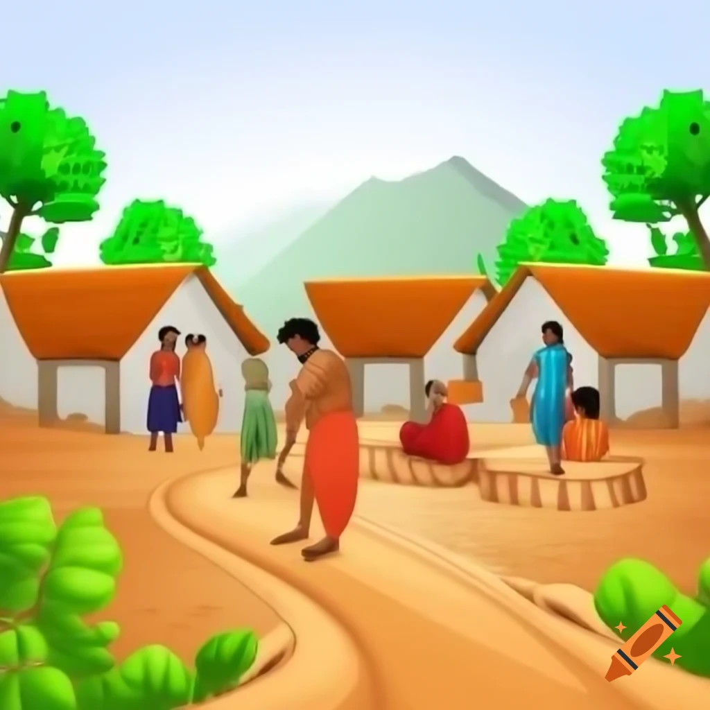 Rustic indian village in the morning with villagers reacting to oddly ...