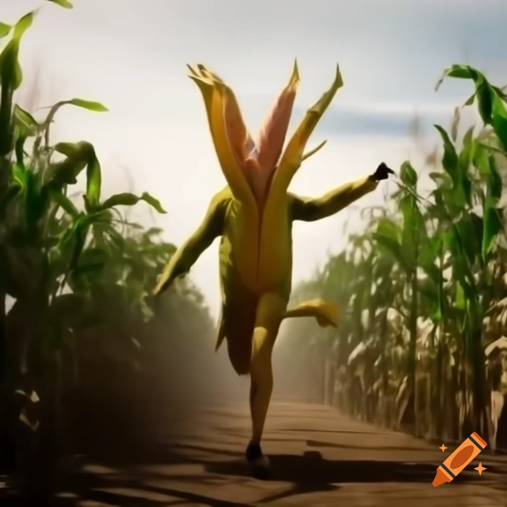 Cinematic poster of anthropomorphic corn cob winning race against ...