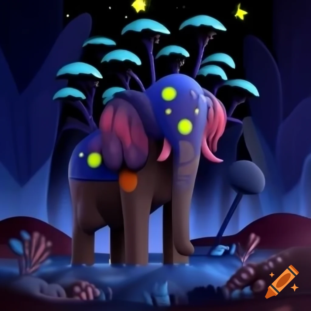 Illustration of alien with elephant trunk and zebra-patterned skin in ...