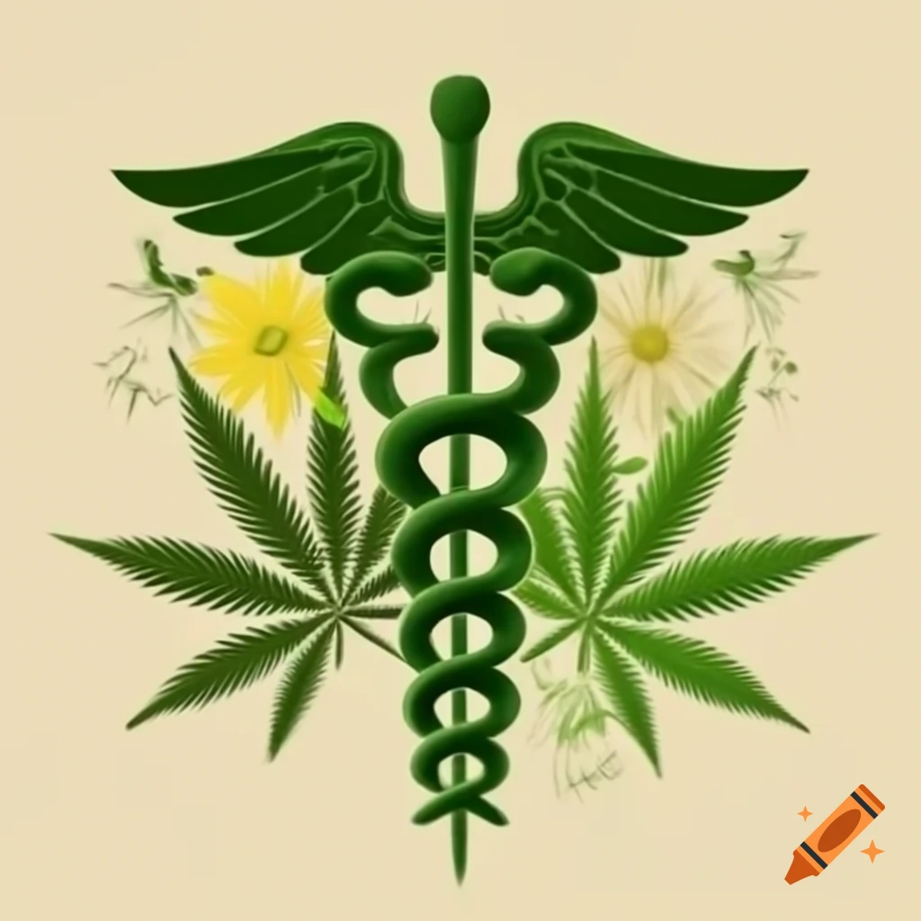 Caduceus design featuring cannabis flowers instead of snakes in various ...