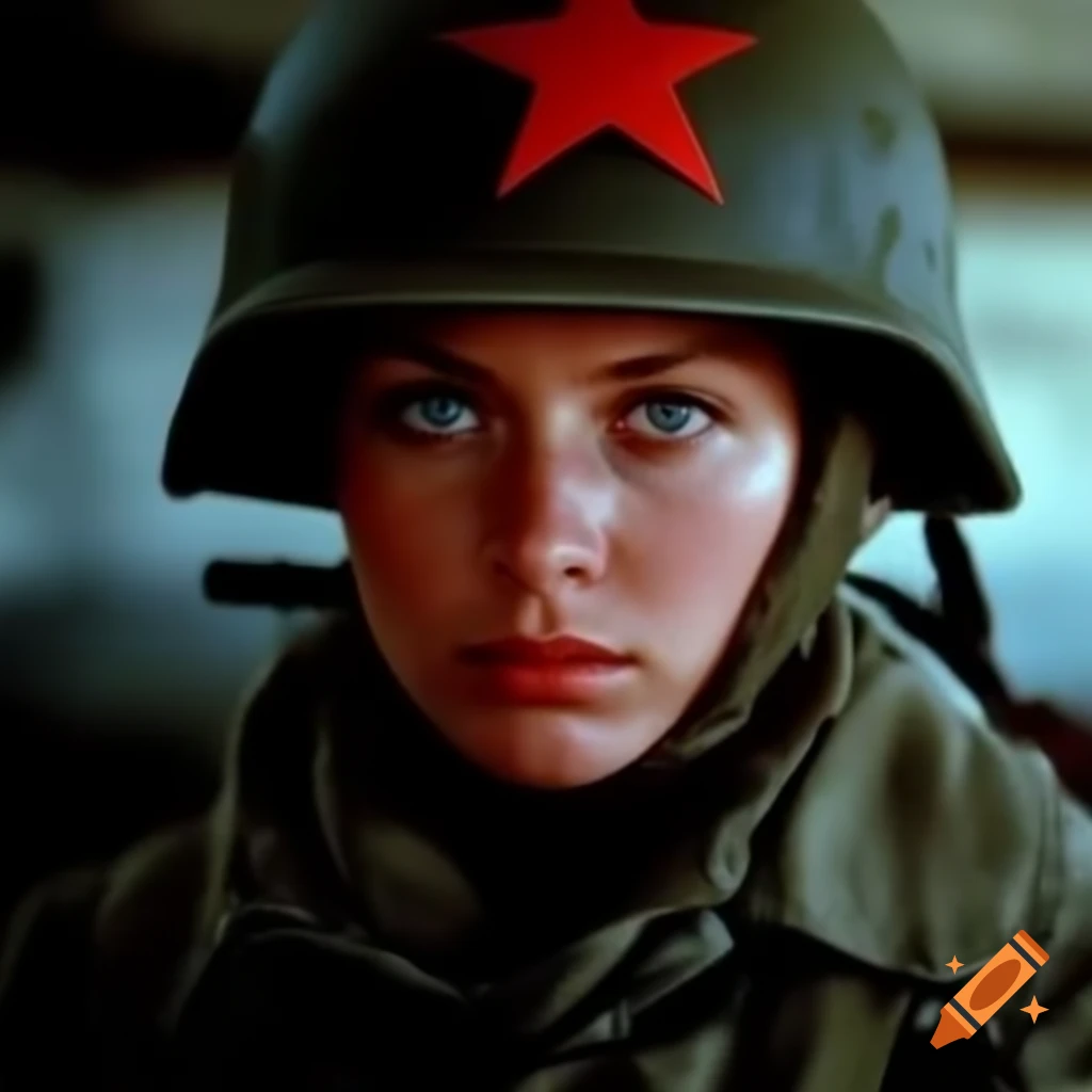 Female GDR soldier with red star on helmet on Craiyon