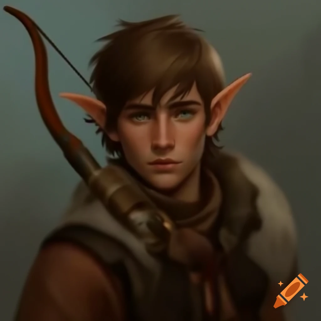 Half-elf archer in peasant clothes with bow and arrow, fantasy theme on ...