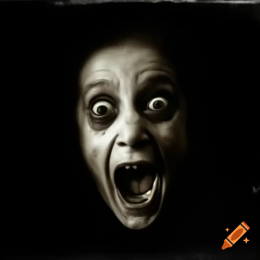 Vintage photo of an uncanny face expressing agony on Craiyon