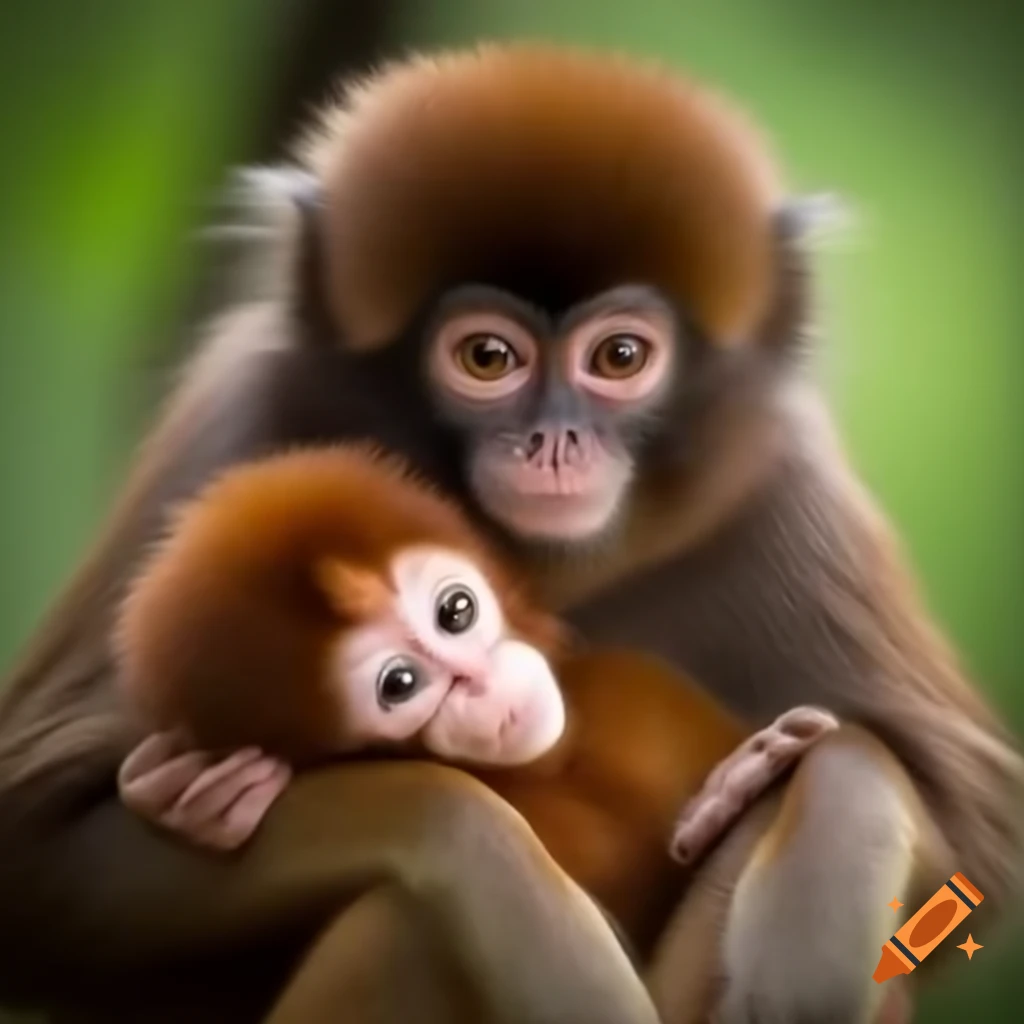 Child holding large innocent monkey baby teddy on Craiyon