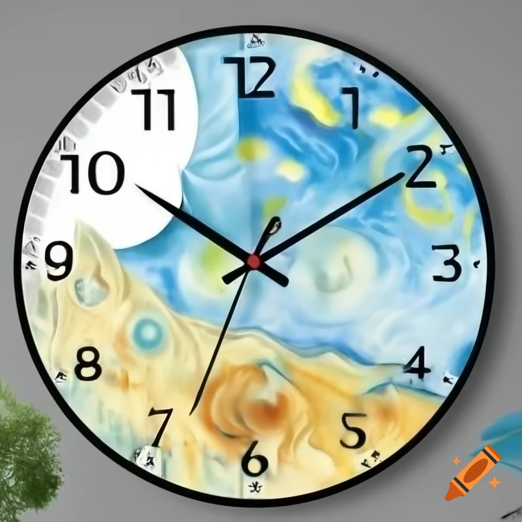 Round wall clock design blending Picasso and Van Gogh styles, 300 dpi ...