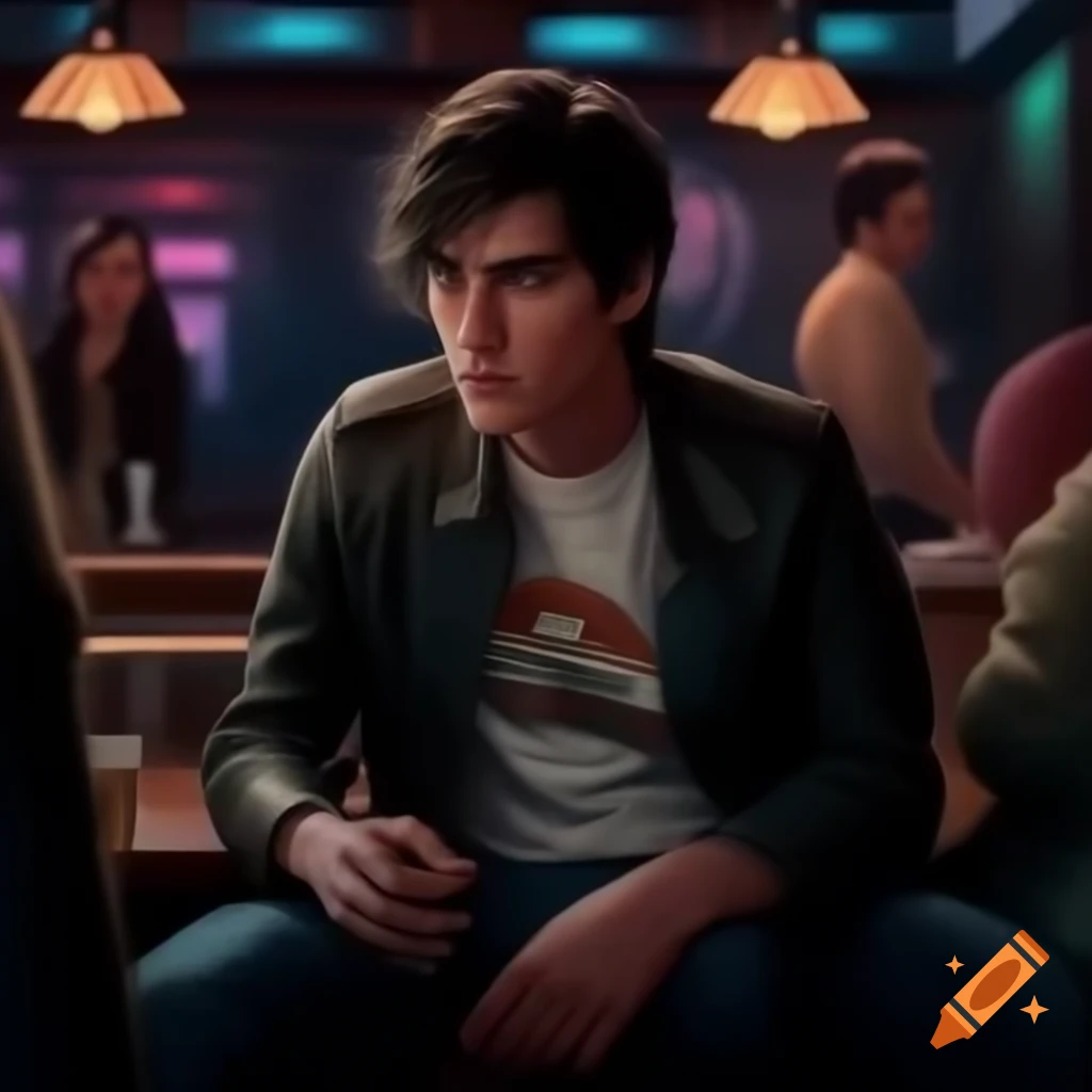 Young man named tim with dark hair and grey eyes in casual outfit on ...