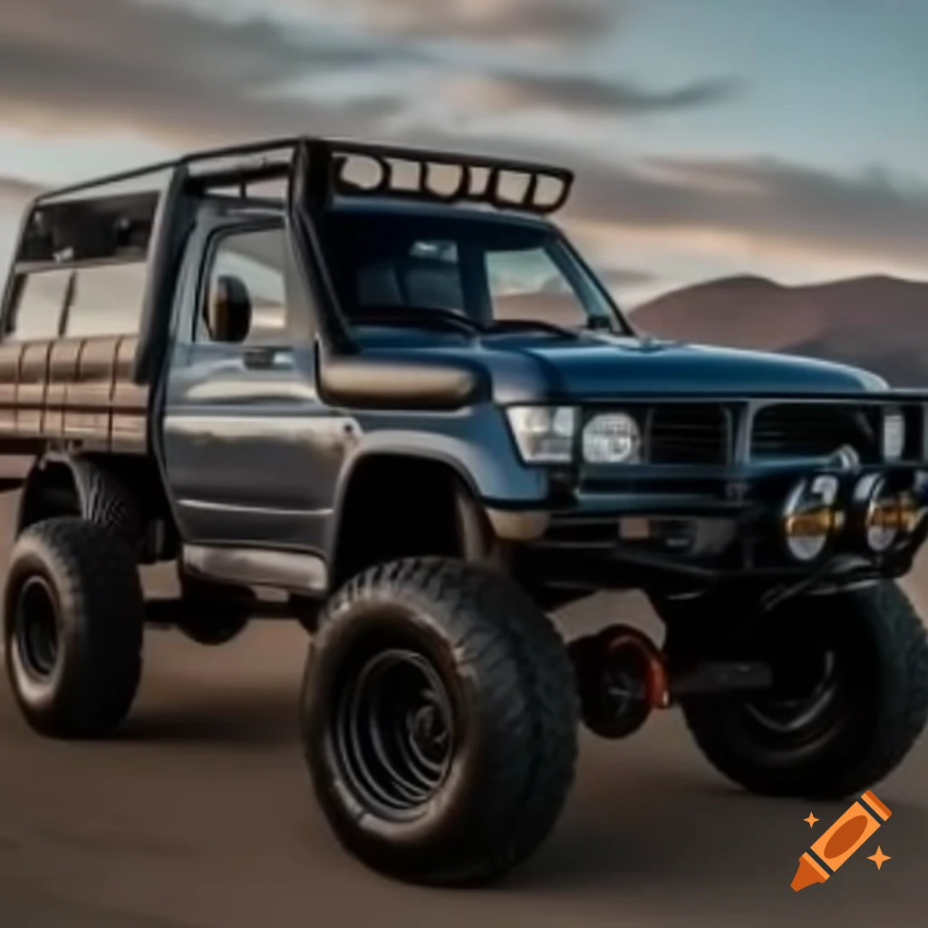 Custom Nissan Patrol single cab ute with flatbed crawler tray on Craiyon