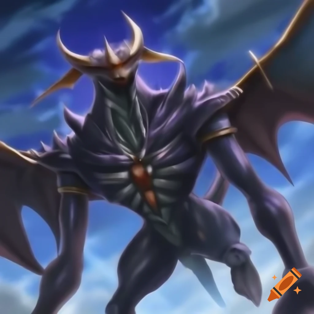 Highly detailed flying beast in Yu-Gi-Oh style art on Craiyon