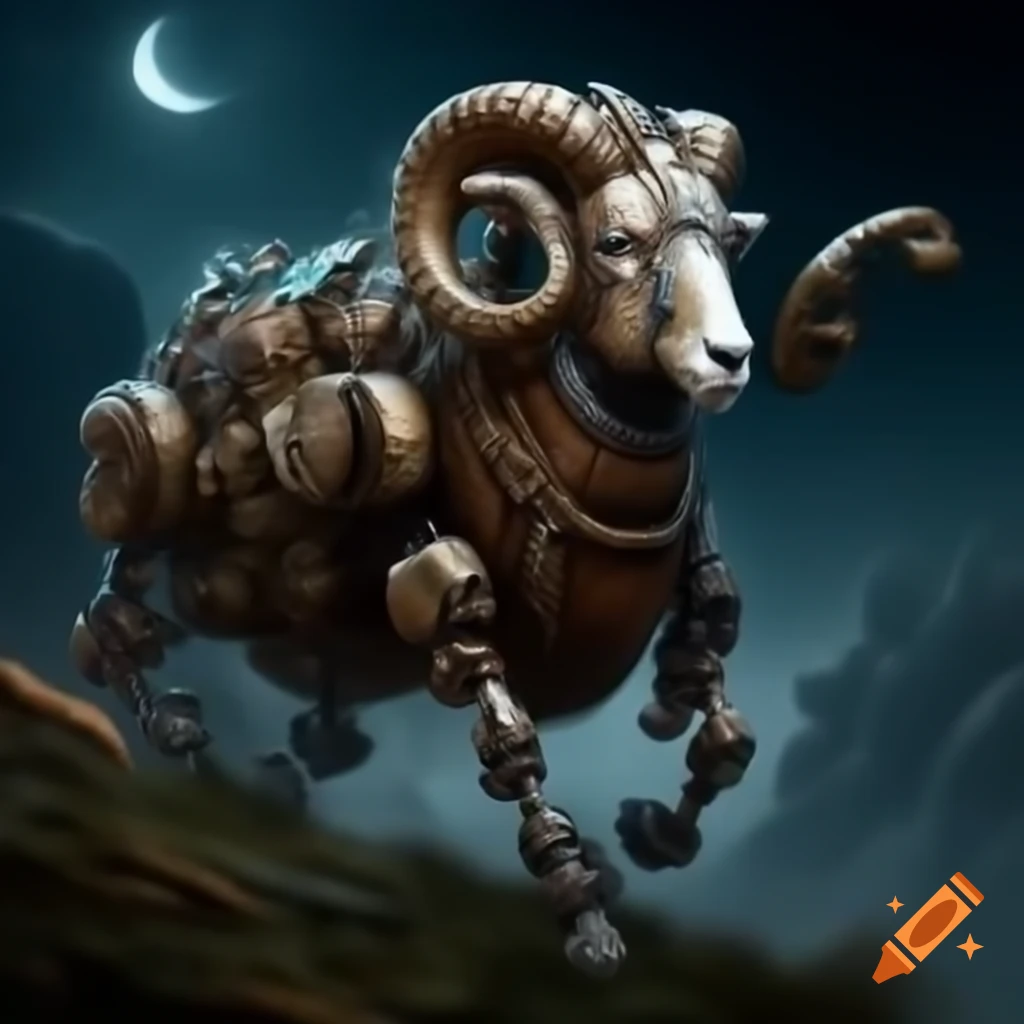 Robotic steampunk sheep landing on dark side of the moon on Craiyon
