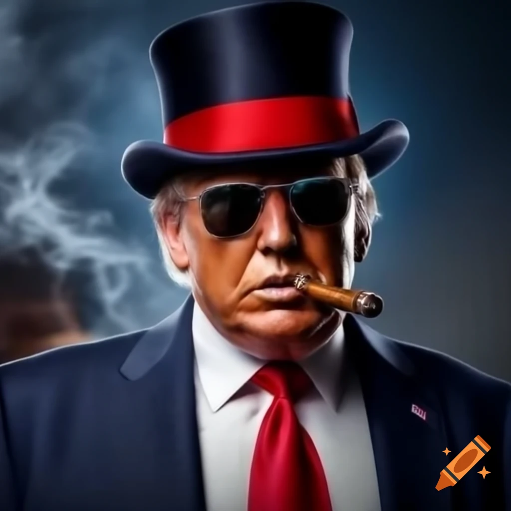 Cartoon of Donald Trump wearing a top hat, sunglasses, and holding a ...