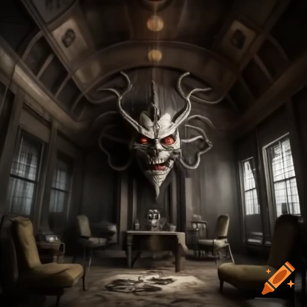 Realistic scary house interior with demonic drawings on the walls on ...