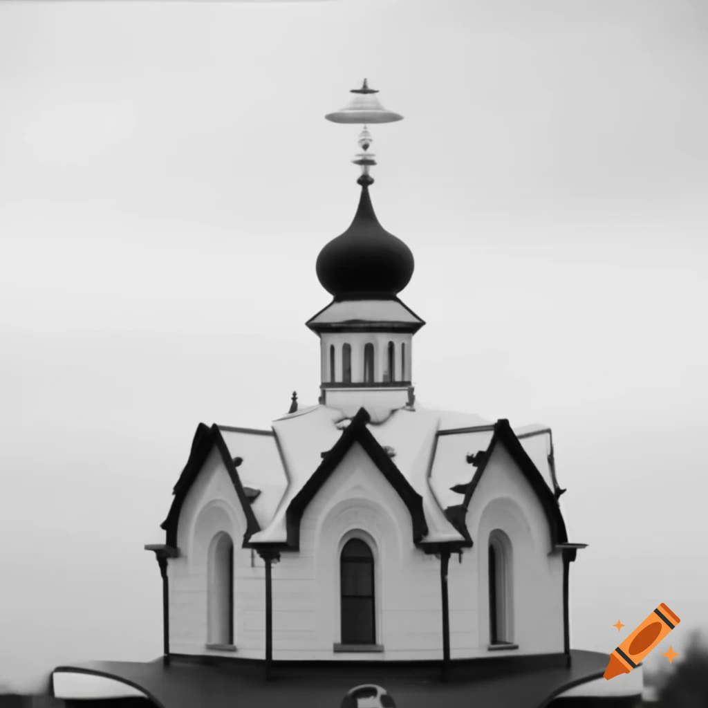 Simple black and white design of Russian orthodox church with dome and ...