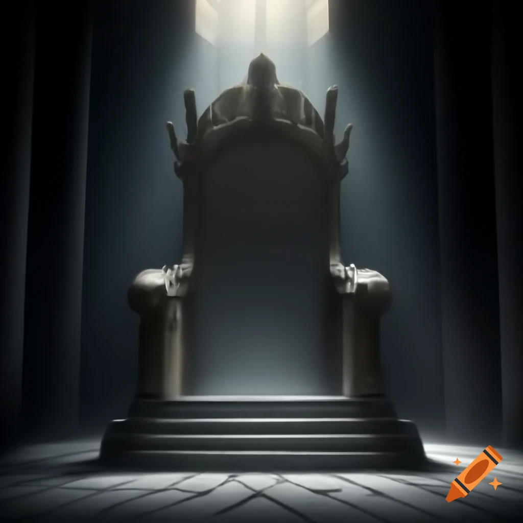 Empty Caesar's throne surrounded by shadows with Roman crown and dagger ...