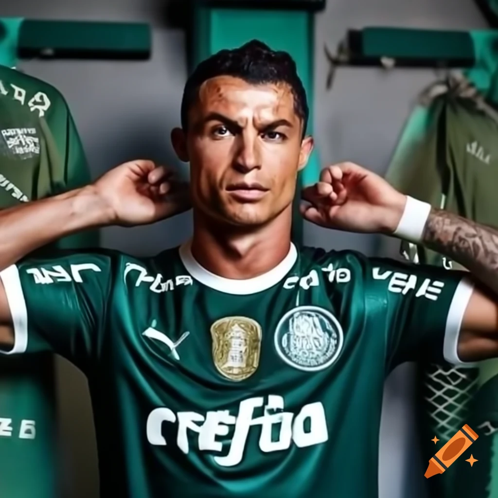 Cristiano Ronaldo wearing Palmeiras jersey number seven on Craiyon