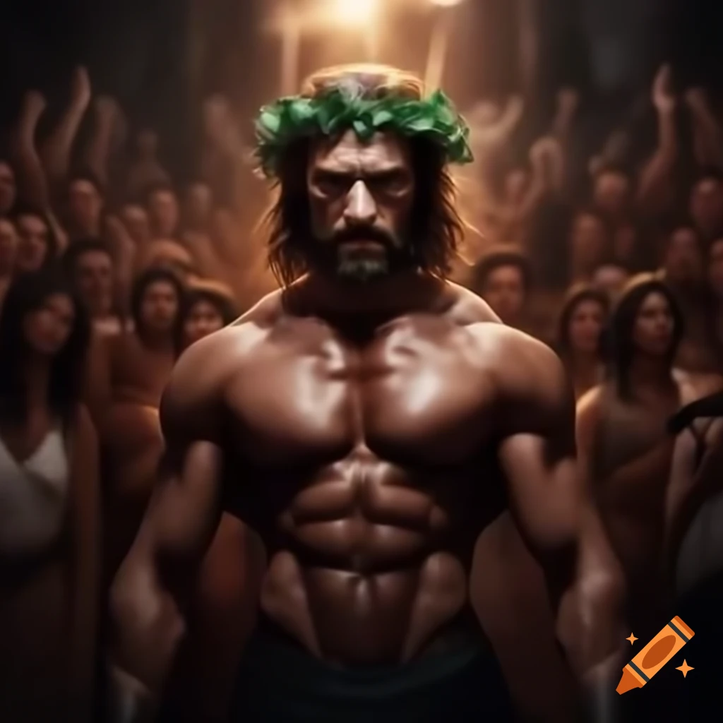 Antony as powerful orator with laurel crown addressing a crowd on Craiyon