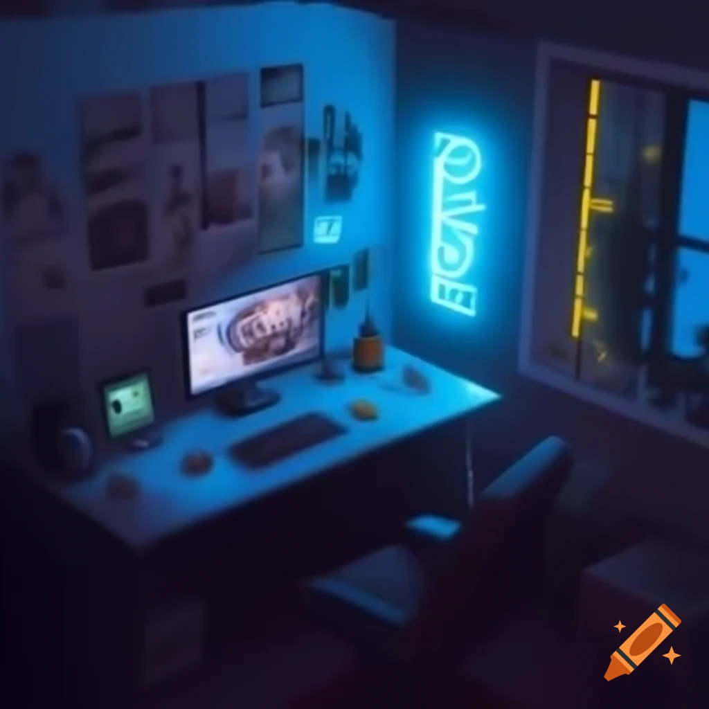 Calming room design with light blue and cream walls, featuring a desk ...