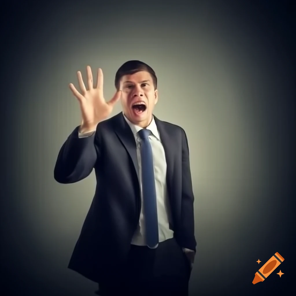 Scared businessman reaching out with outstretched arm on Craiyon