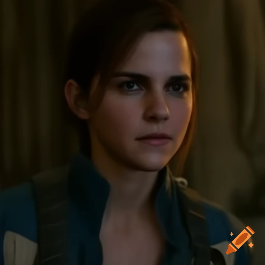 Emma Watson portraying Lara Croft in an adventurous setting on Craiyon