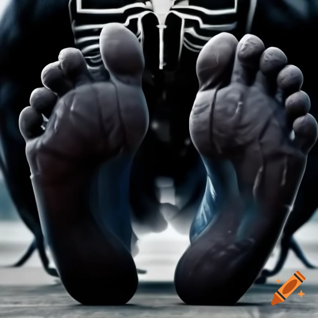 Close-up view of black feet of Venom from Spider-Man on Craiyon