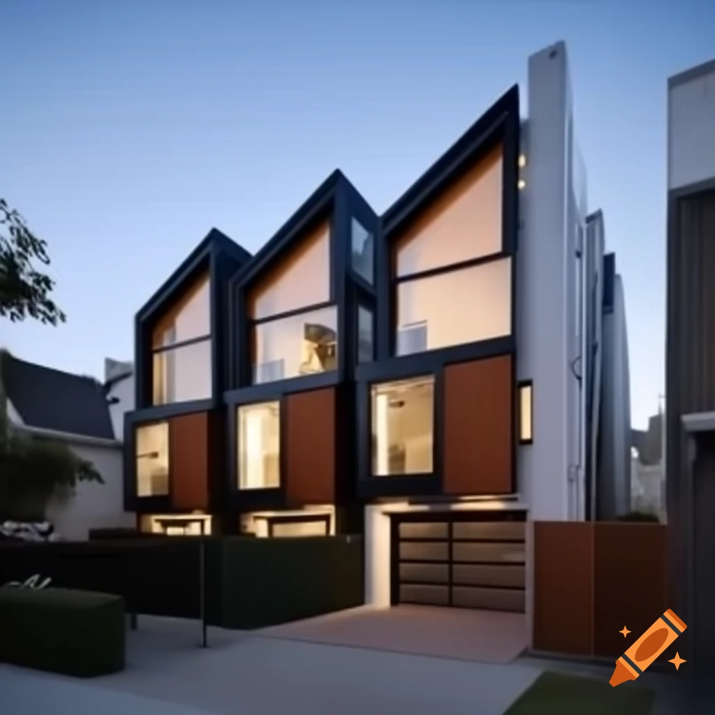 Modern minimalist townhouses with triangular roofs and large glass ...