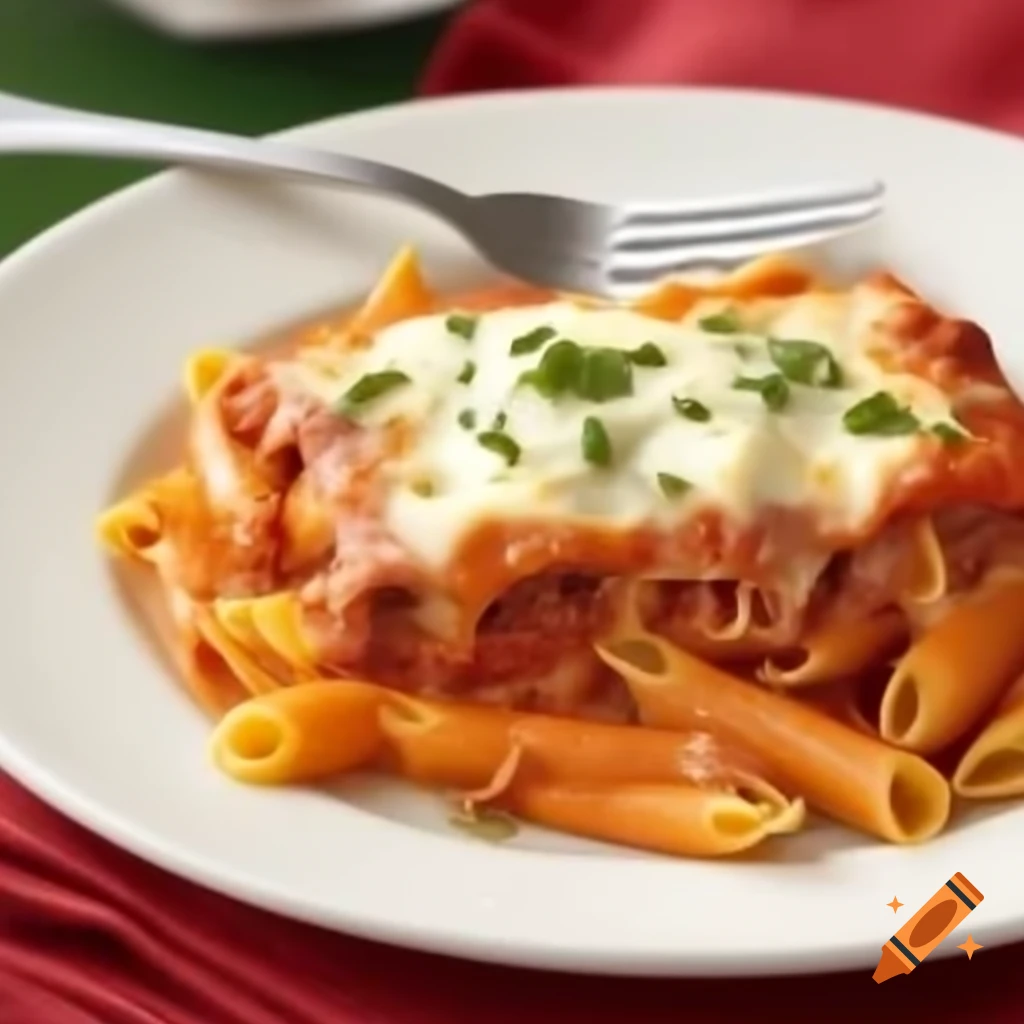 Beef penne lasagna topped with melted mozzarella cheese on Craiyon
