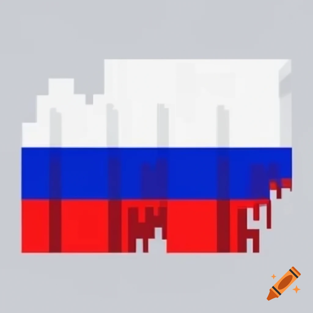 Pixel art representation of a burned folded Russian flag on Craiyon
