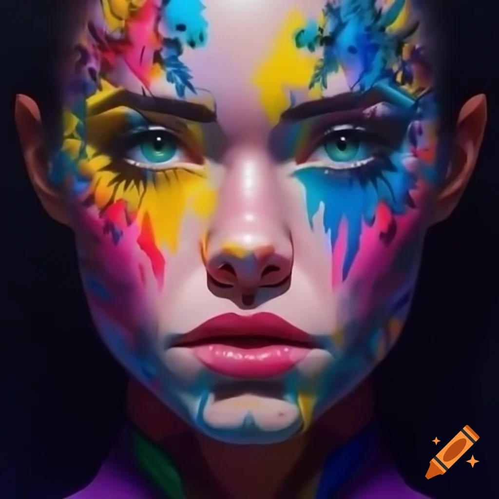 Funky face painting in four colors, posterized style on Craiyon