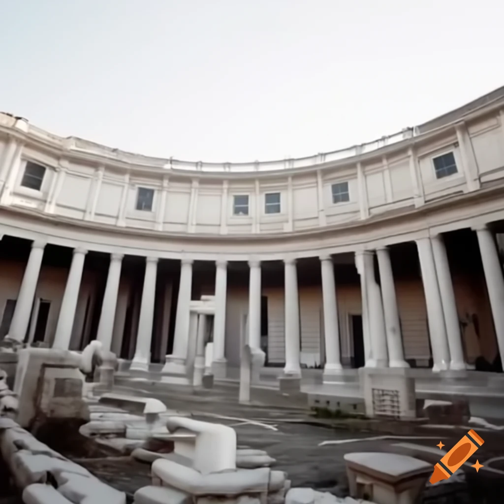 Grand Roman forum with statues and pillars reflecting ancient ...