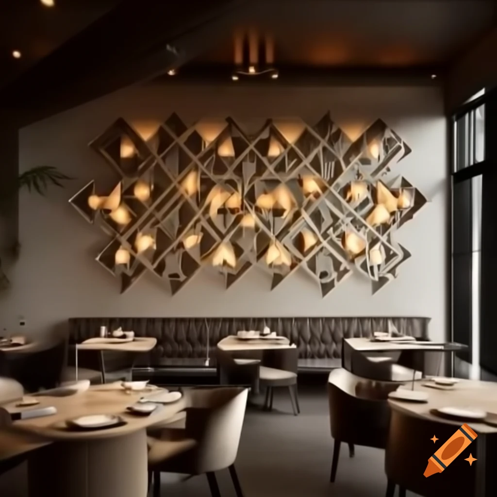 Elegant cobogó wall with geometric patterns in modern restaurant on Craiyon