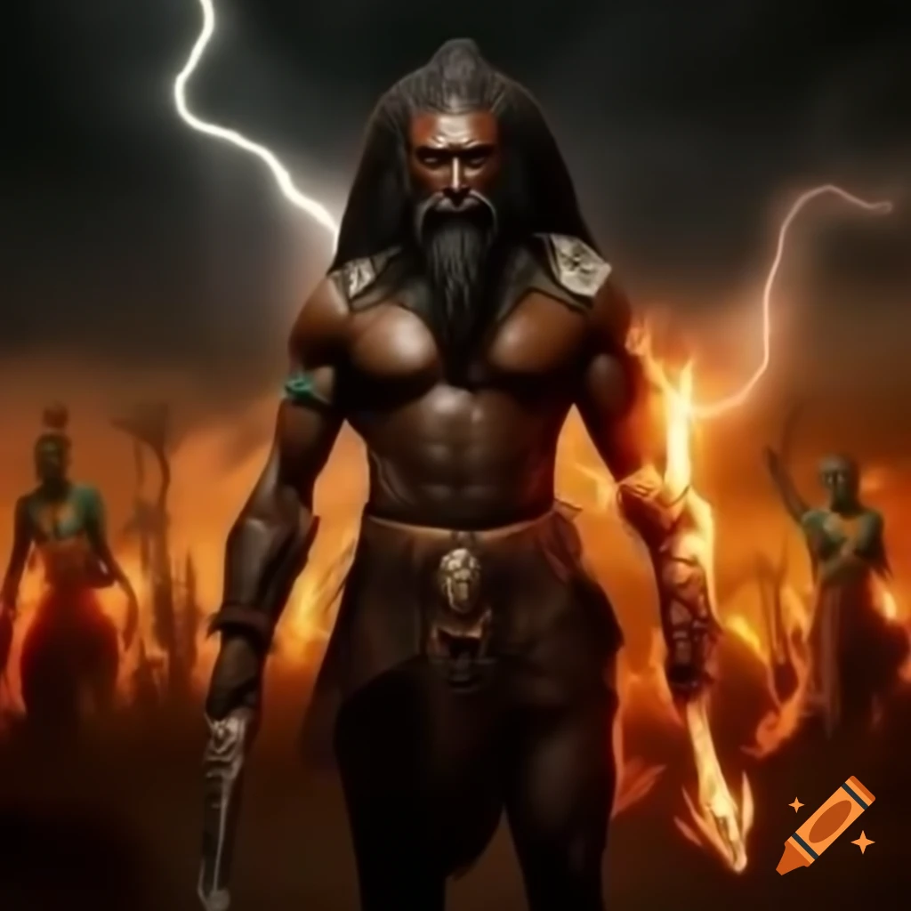 Representation of shango, african god of thunder and lightning with ...