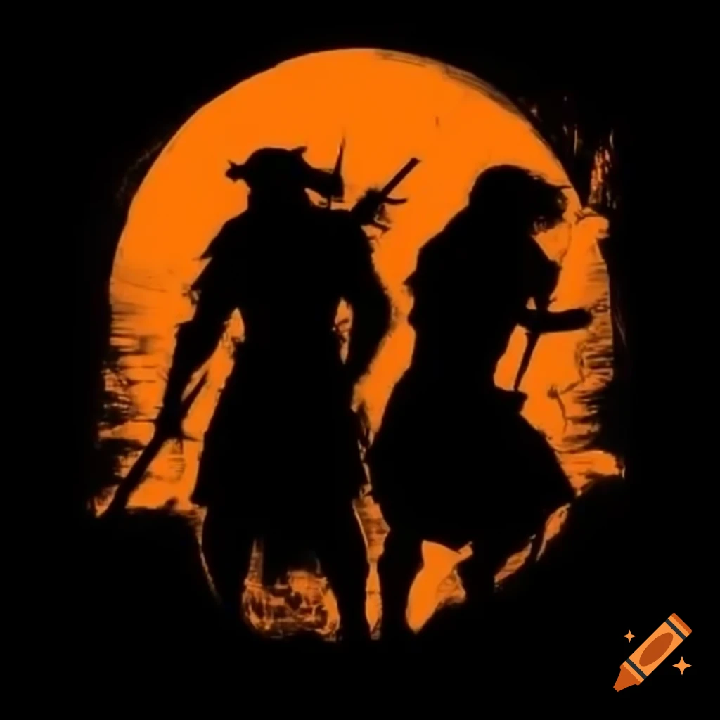 Minimalist silhouette of Scottish Highlander in orange, white, and ...