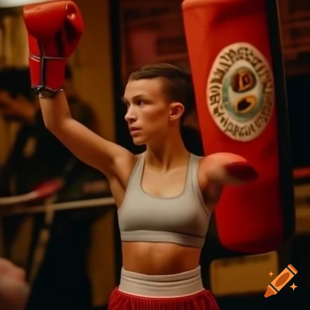 Millie bobby brown training in boxing attire on Craiyon