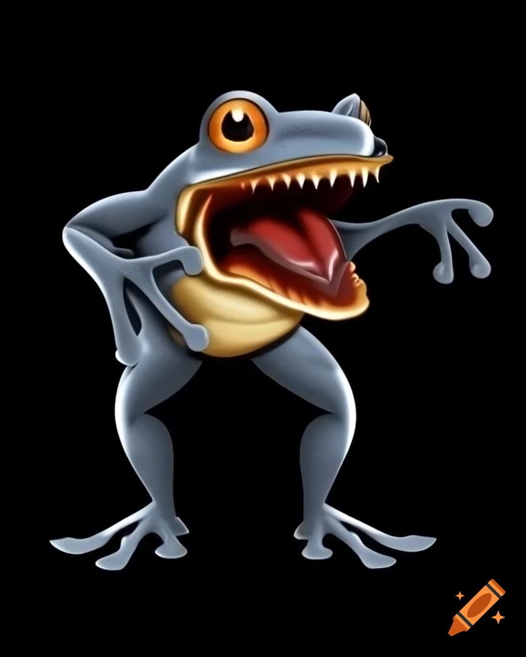 Heavy metal inspired demon frog with open mouth on Craiyon
