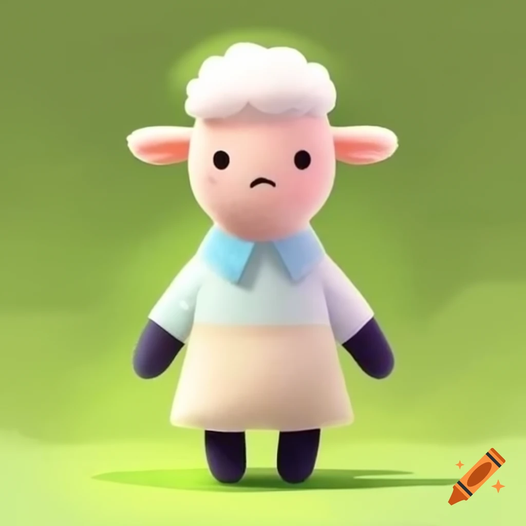 6 inch tall humanoid sheep plushie in slender skirt on Craiyon