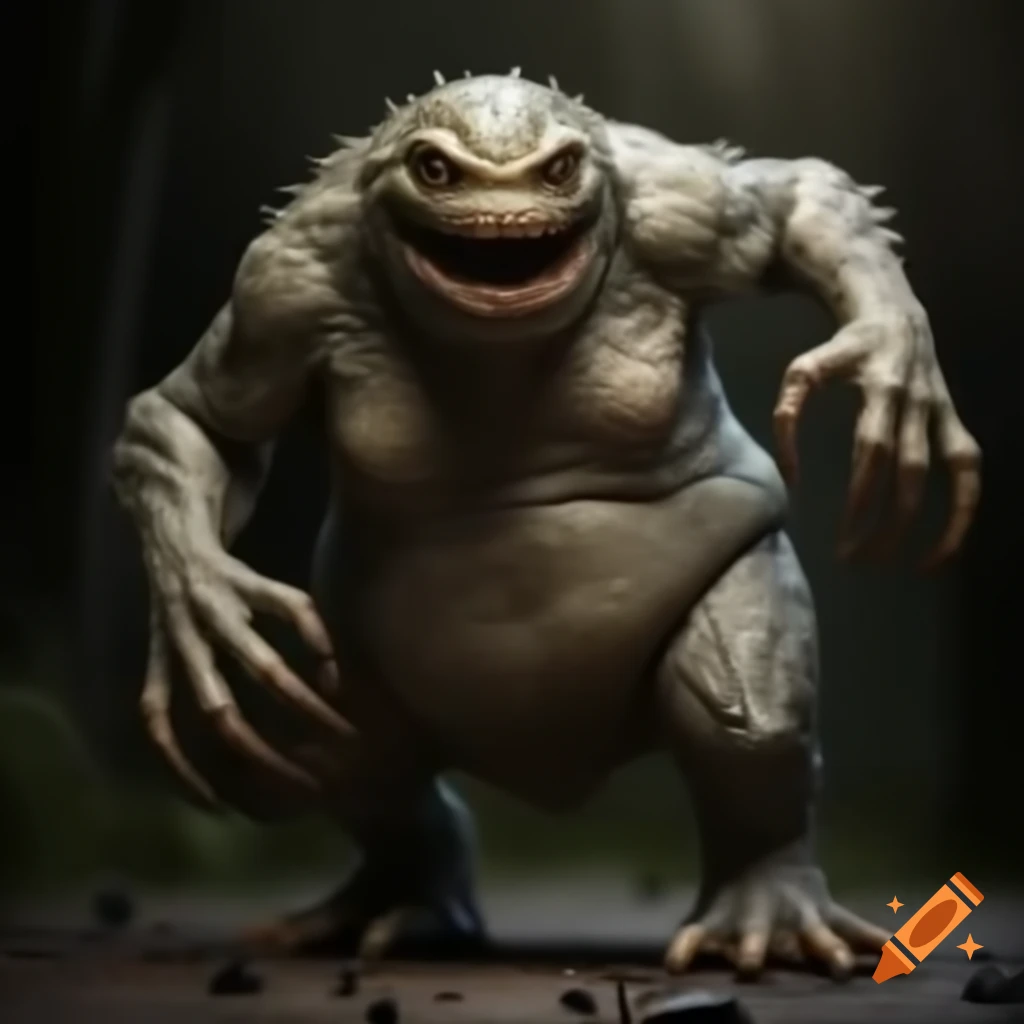 Horror-themed monster with smooth scales and claws, standing on hind ...