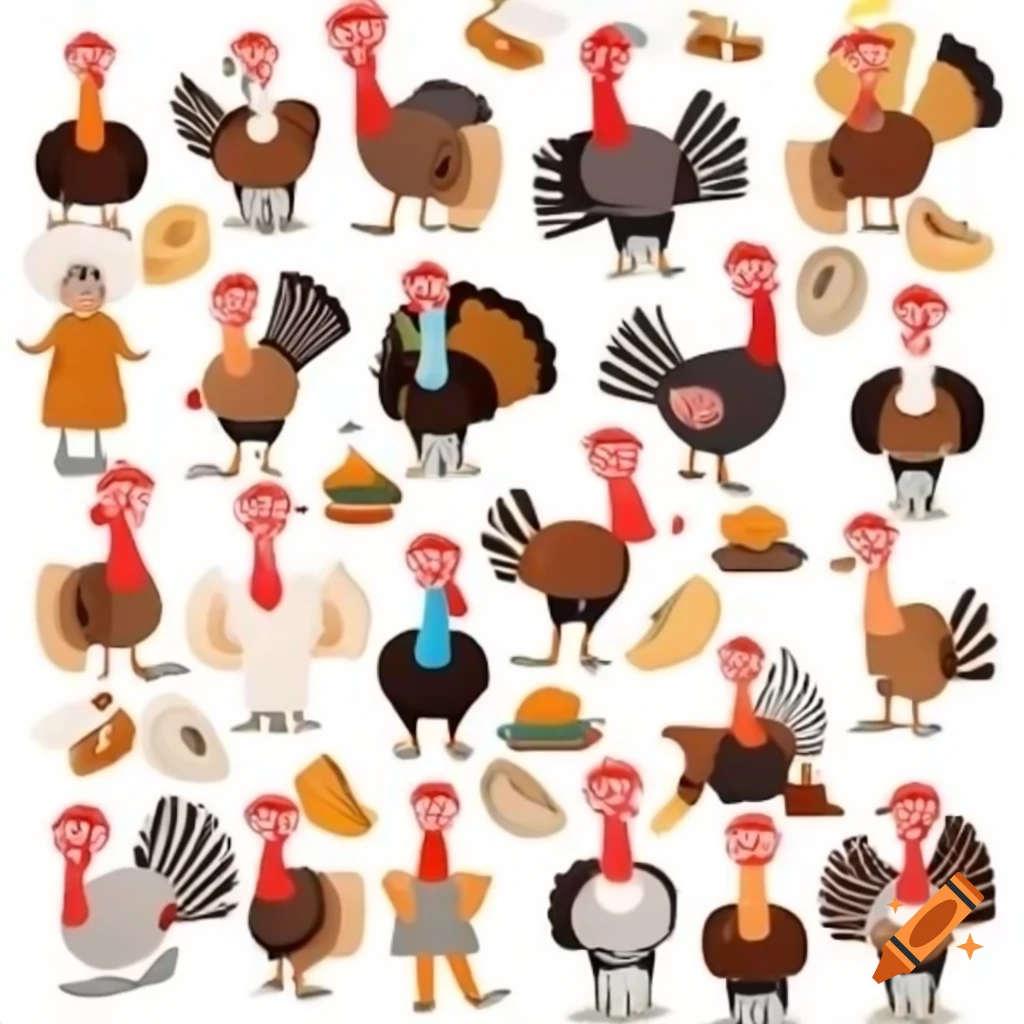 Clipart of 30 turkey characters in tech attire for Thanksgiving feast ...