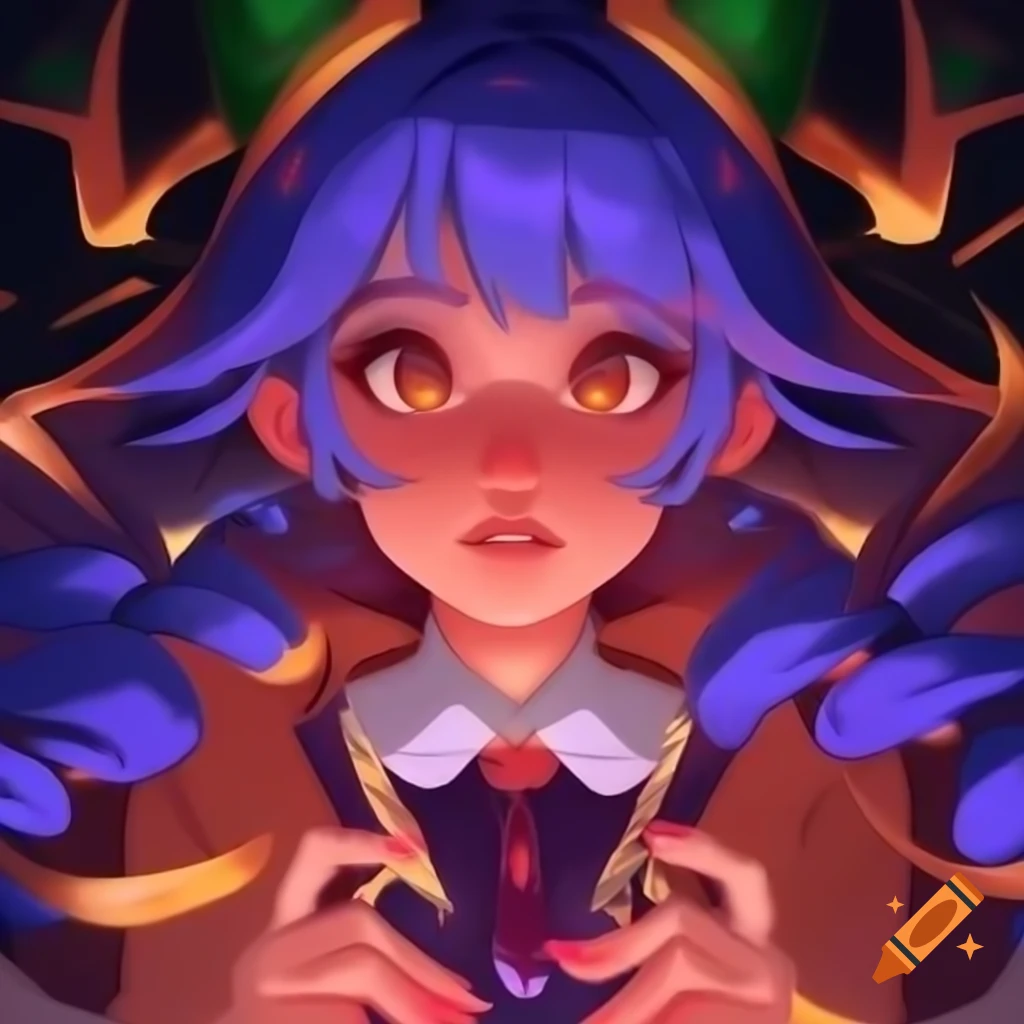 Anime girl blending into vibrant energetic artwork on Craiyon