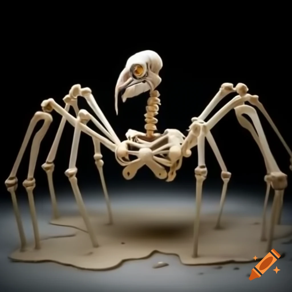 Melting turkey skeleton with spider legs, surreal art on Craiyon